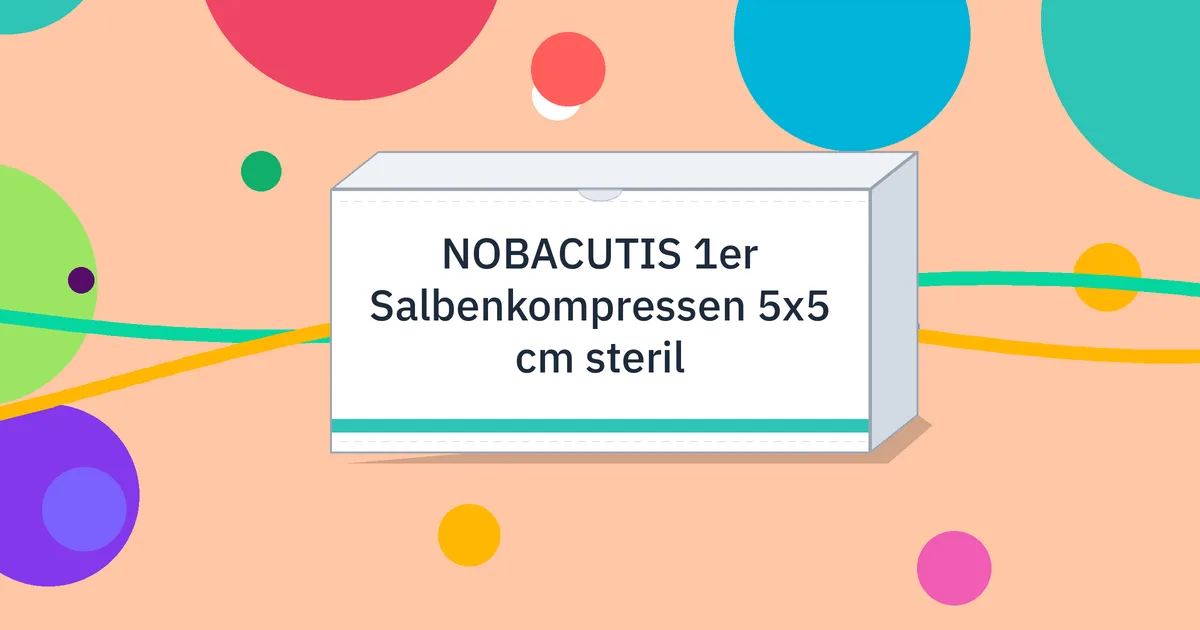 Symbolbild: Packung mit der Aufschrift NOBACUTIS 1er Salbenkompressen 5x5 cm steril (PZN 02269226) – Verfügbarkeit und Bezug in Apotheken in Frankfurt am Main