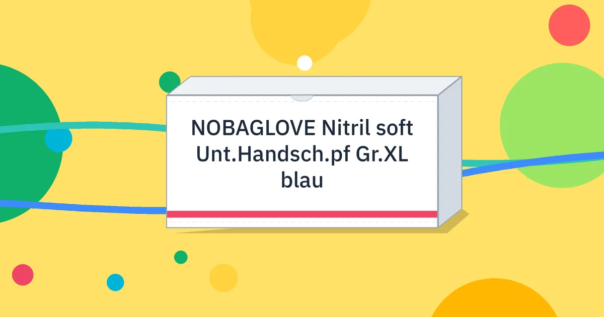 Symbolbild: Packung mit der Aufschrift NOBAGLOVE Nitril soft Unt.Handsch.pf Gr.XL blau (PZN 15624367) – Verfügbarkeit und Bezug in Apotheken in Frankfurt am Main