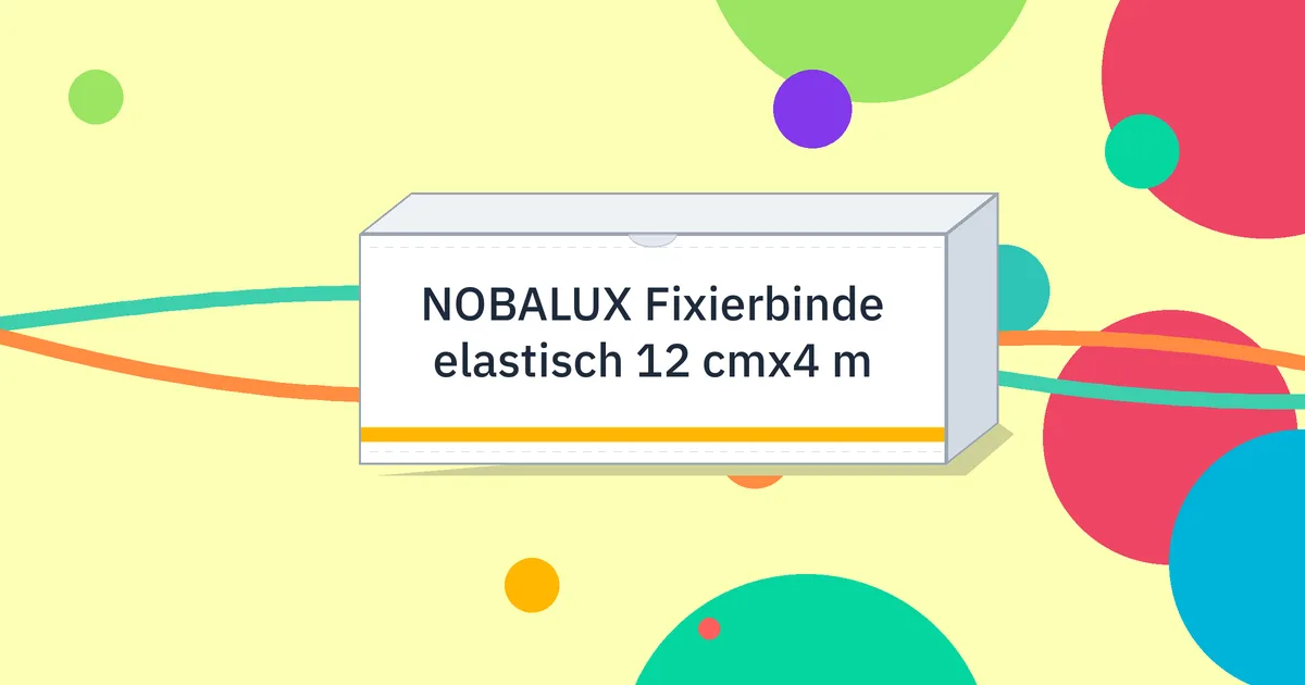 Symbolbild: Packung mit der Aufschrift NOBALUX Fixierbinde elastisch 12 cmx4 m (PZN 00950753) – Verfügbarkeit und Bezug in Apotheken in Frankfurt am Main