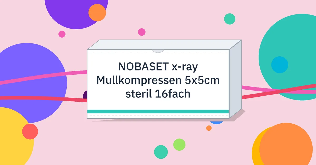 Symbolbild: Packung mit der Aufschrift NOBASET x-ray Mullkompressen 5x5cm steril 16fach (PZN 18365104) – Verfügbarkeit und Bezug in Apotheken in Frankfurt am Main