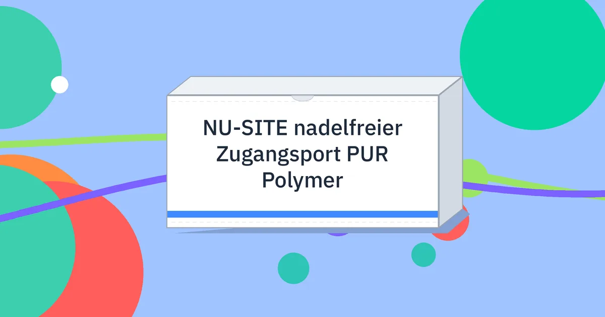 Symbolbild: Packung mit der Aufschrift NU-SITE nadelfreier Zugangsport PUR Polymer (PZN 08428737) – Verfügbarkeit und Bezug in Apotheken in Frankfurt am Main