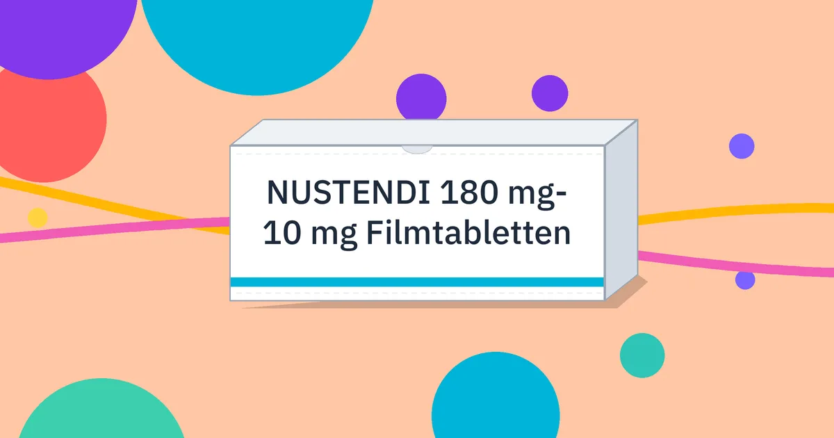 Symbolbild: Packung mit der Aufschrift NUSTENDI 180 mg-10 mg Filmtabletten (PZN 19272126) – Verfügbarkeit und Bezug in Apotheken in Frankfurt am Main