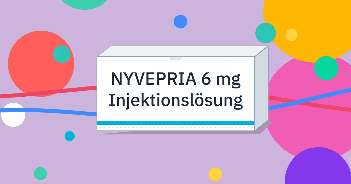 Symbolbild: Packung mit der Aufschrift NYVEPRIA 6 mg Injektionslösung (PZN 19283934) – Verfügbarkeit und Bezug in Apotheken in Frankfurt am Main