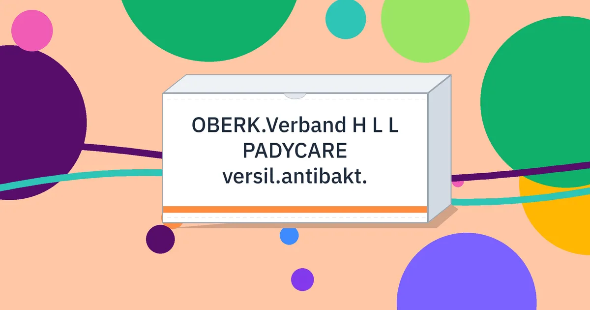 Symbolbild: Packung mit der Aufschrift OBERK.Verband H L L PADYCARE versil.antibakt. (PZN 10939238) – Verfügbarkeit und Bezug in Apotheken in Frankfurt am Main