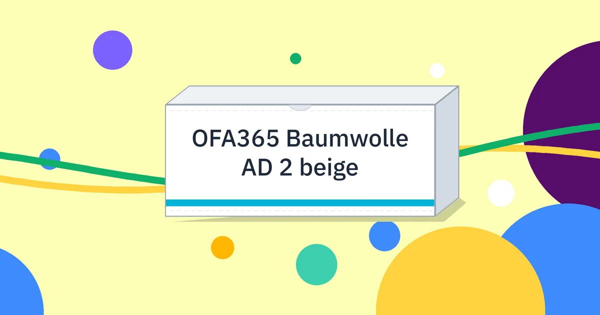 Symbolbild: Packung mit der Aufschrift OFA365 Baumwolle AD 2 beige (PZN 16723686) – Verfügbarkeit und Bezug in Apotheken in Frankfurt am Main