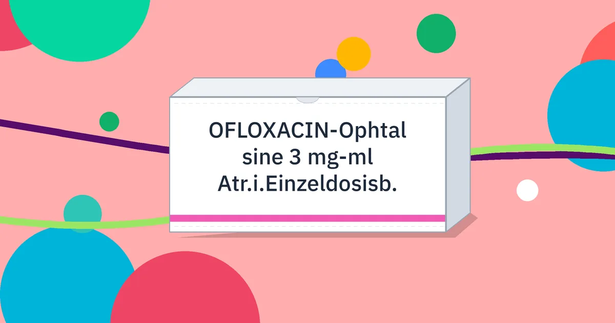 Symbolbild: Packung mit der Aufschrift OFLOXACIN-Ophtal sine 3 mg-ml Atr.i.Einzeldosisb. (PZN 01959934) – Verfügbarkeit und Bezug in Apotheken in Frankfurt am Main