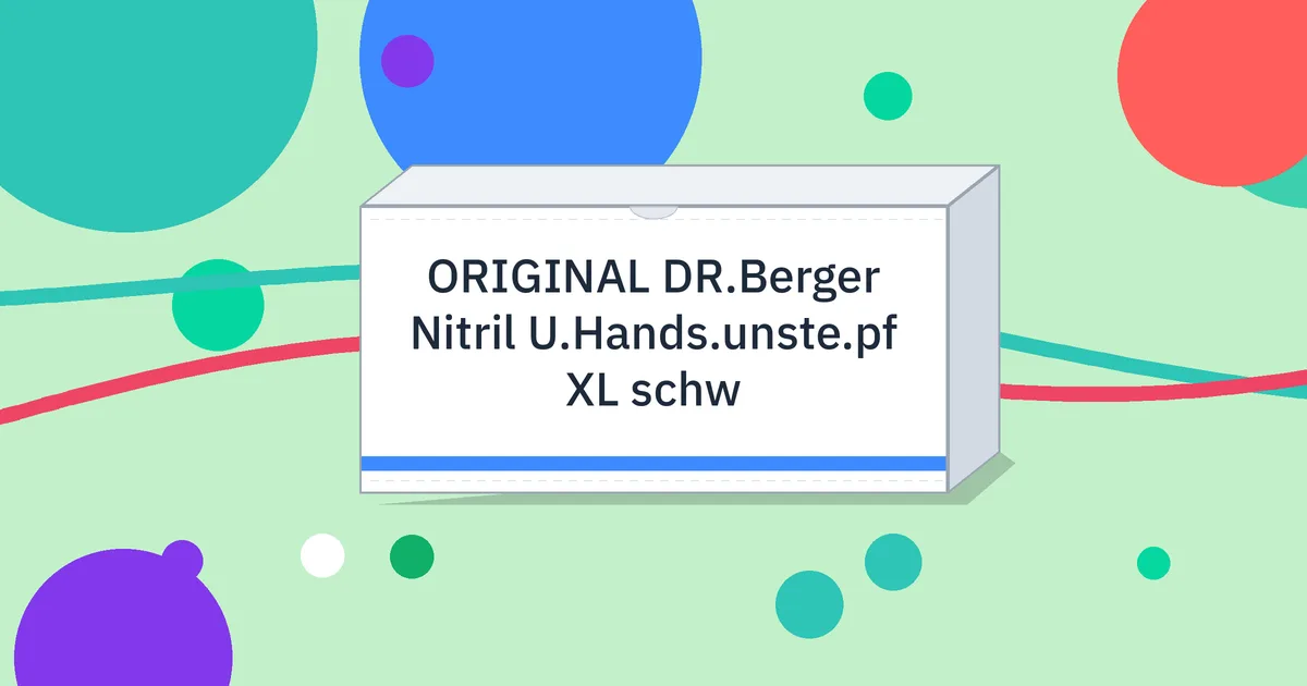 Symbolbild: Packung mit der Aufschrift ORIGINAL DR.Berger Nitril U.Hands.unste.pf XL schw (PZN 18010915) – Verfügbarkeit und Bezug in Apotheken in Frankfurt am Main