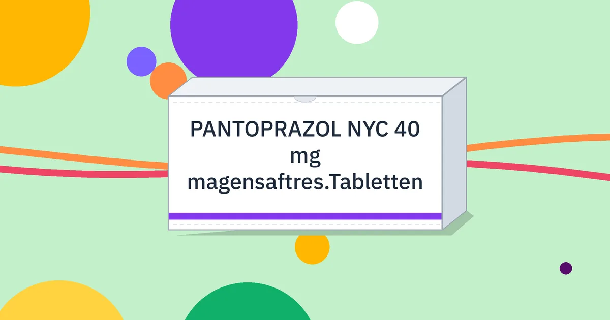 Symbolbild: Packung mit der Aufschrift PANTOPRAZOL NYC 40 mg magensaftres.Tabletten (PZN 07265138) – Verfügbarkeit und Bezug in Apotheken in Frankfurt am Main