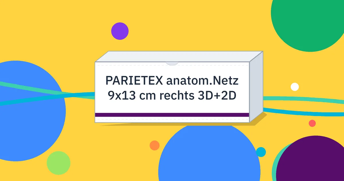 Symbolbild: Packung mit der Aufschrift PARIETEX anatom.Netz 9x13 cm rechts 3D+2D (PZN 00431160) – Verfügbarkeit und Bezug in Apotheken in Frankfurt am Main