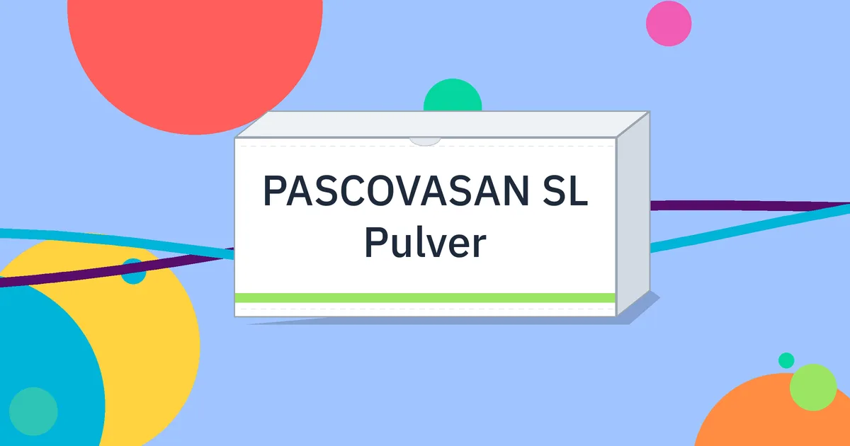 Symbolbild: Packung mit der Aufschrift PASCOVASAN SL Pulver (PZN 16319666) – Verfügbarkeit und Bezug in Apotheken in Frankfurt am Main
