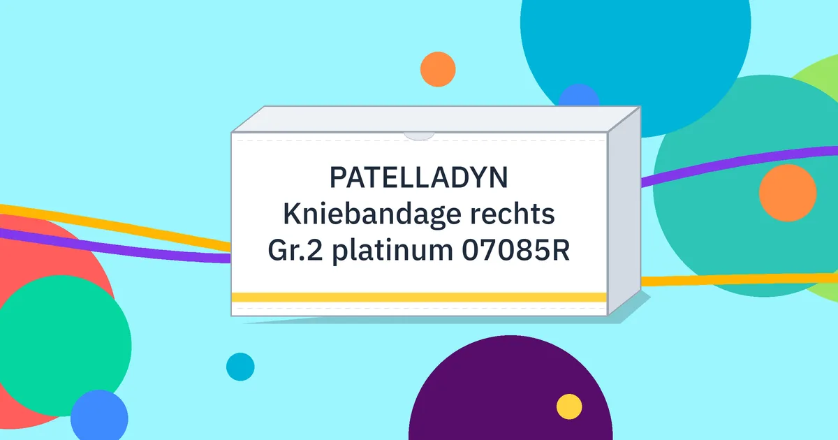 Symbolbild: Packung mit der Aufschrift PATELLADYN Kniebandage rechts Gr.2 platinum 07085R (PZN 08438055) – Verfügbarkeit und Bezug in Apotheken in Frankfurt am Main