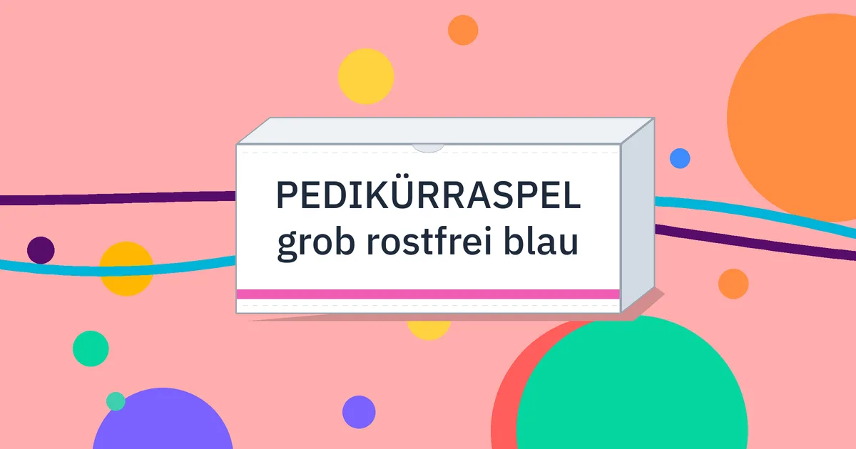 Symbolbild: Packung mit der Aufschrift PEDIKÜRRASPEL grob rostfrei blau (PZN 01522947) – Verfügbarkeit und Bezug in Apotheken in Frankfurt am Main