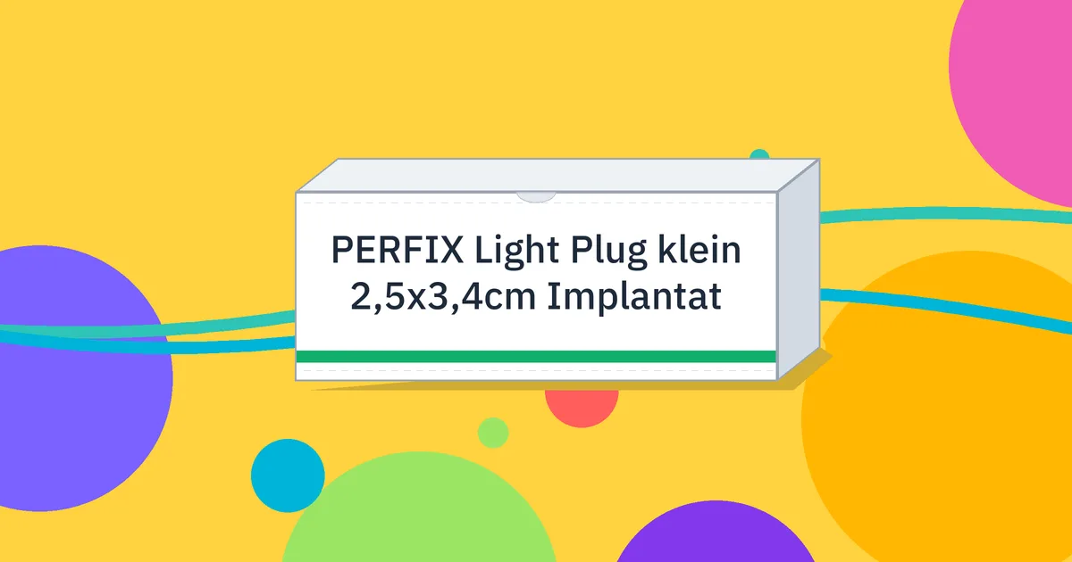Symbolbild: Packung mit der Aufschrift PERFIX Light Plug klein 2,5x3,4cm Implantat (PZN 06901112) – Verfügbarkeit und Bezug in Apotheken in Frankfurt am Main