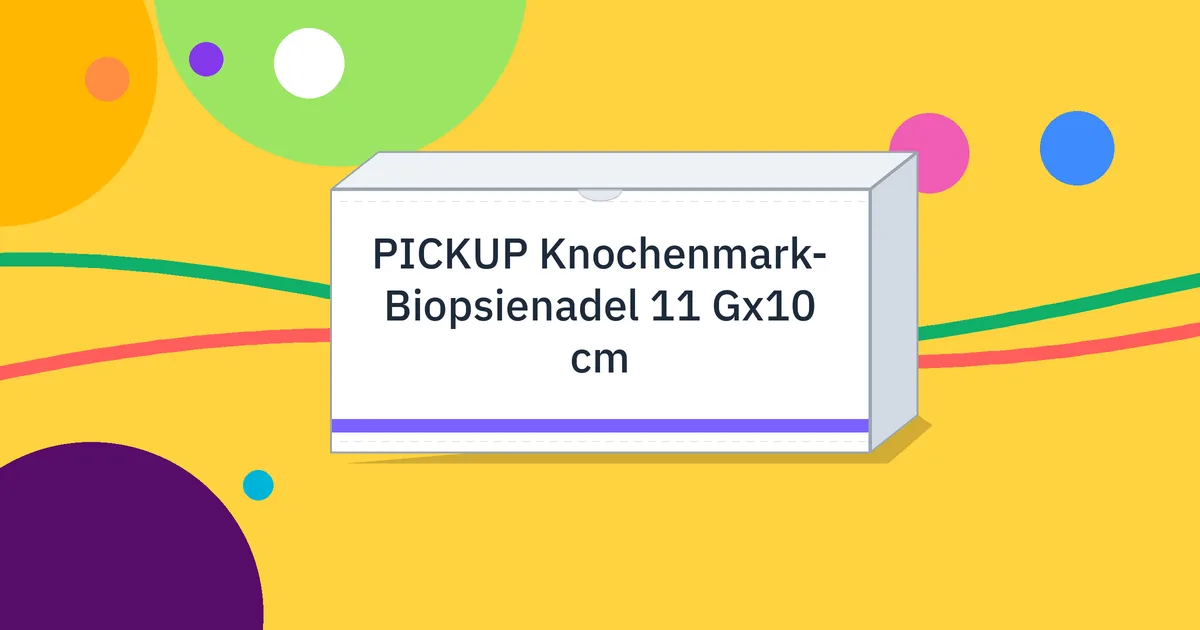 Symbolbild: Packung mit der Aufschrift PICKUP Knochenmark-Biopsienadel 11 Gx10 cm (PZN 16922233) – Verfügbarkeit und Bezug in Apotheken in Frankfurt am Main