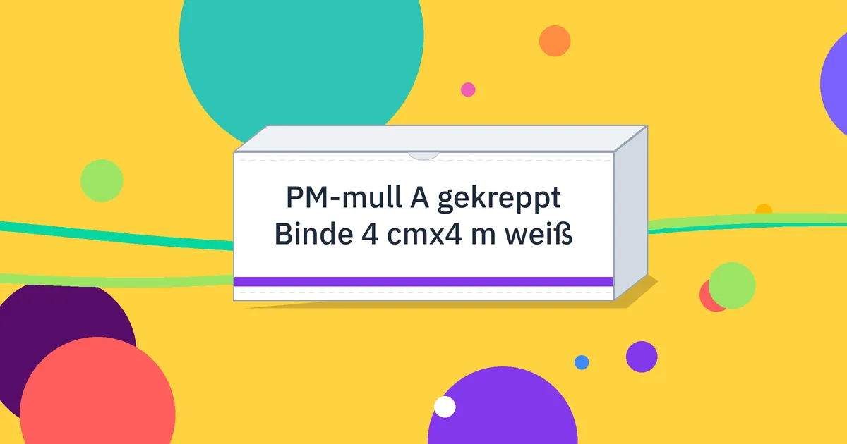 Symbolbild: Packung mit der Aufschrift PM-mull A gekreppt Binde 4 cmx4 m weiß (PZN 18845531) – Verfügbarkeit und Bezug in Apotheken in Frankfurt am Main