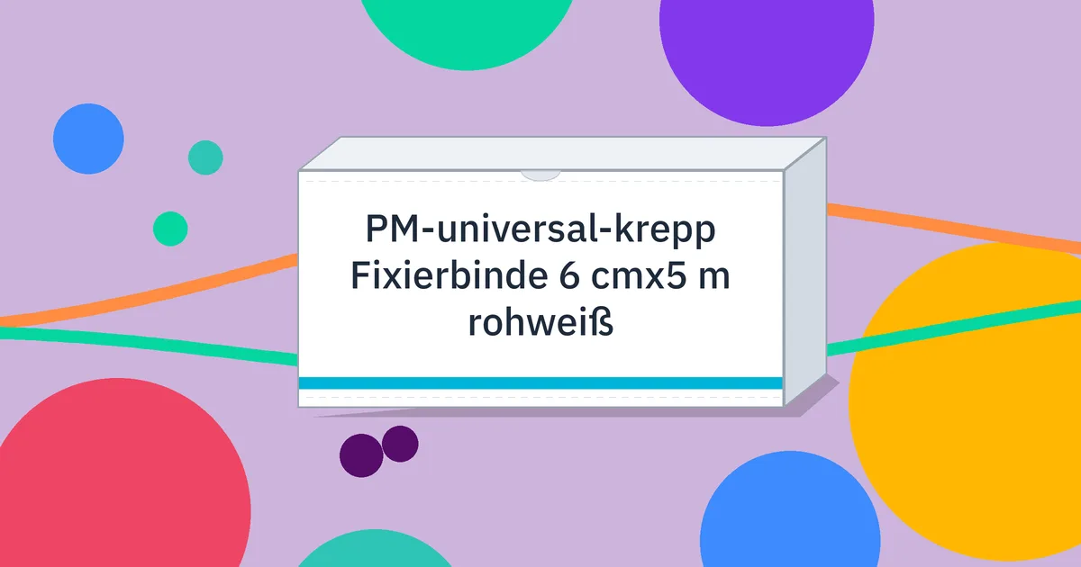 Symbolbild: Packung mit der Aufschrift PM-universal-krepp Fixierbinde 6 cmx5 m rohweiß (PZN 18844477) – Verfügbarkeit und Bezug in Apotheken in Frankfurt am Main