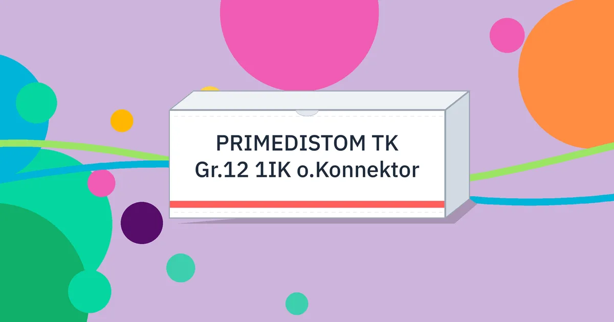 Symbolbild: Packung mit der Aufschrift PRIMEDISTOM TK Gr.12 1IK o.Konnektor (PZN 10316537) – Verfügbarkeit und Bezug in Apotheken in Frankfurt am Main