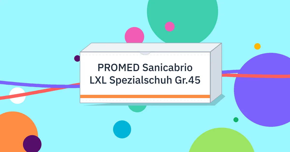 Symbolbild: Packung mit der Aufschrift PROMED Sanicabrio LXL Spezialschuh Gr.45 (PZN 05481949) – Verfügbarkeit und Bezug in Apotheken in Frankfurt am Main
