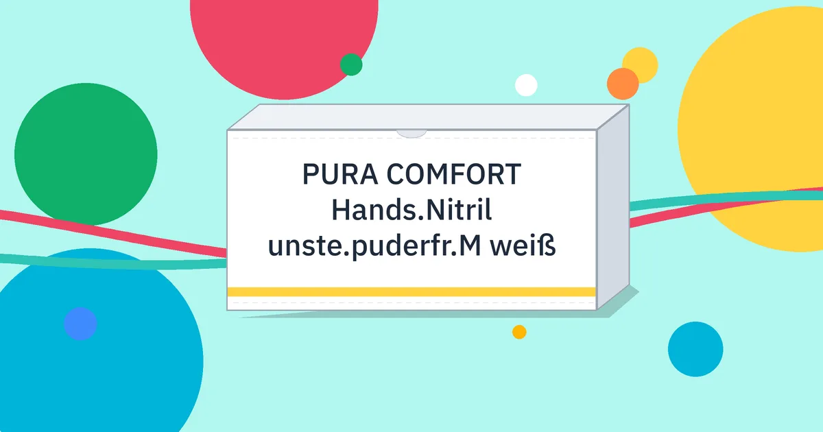 Symbolbild: Packung mit der Aufschrift PURA COMFORT Hands.Nitril unste.puderfr.M weiß (PZN 13511311) – Verfügbarkeit und Bezug in Apotheken in Frankfurt am Main