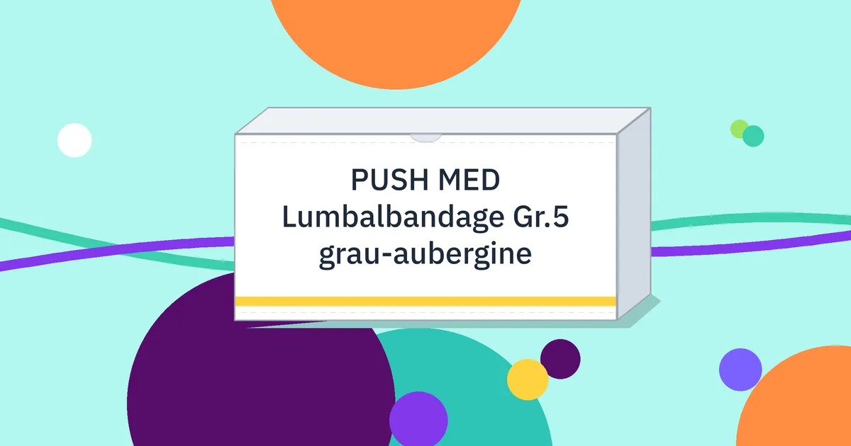 Symbolbild: Packung mit der Aufschrift PUSH MED Lumbalbandage Gr.5 grau-aubergine (PZN 04859274) – Verfügbarkeit und Bezug in Apotheken in Frankfurt am Main