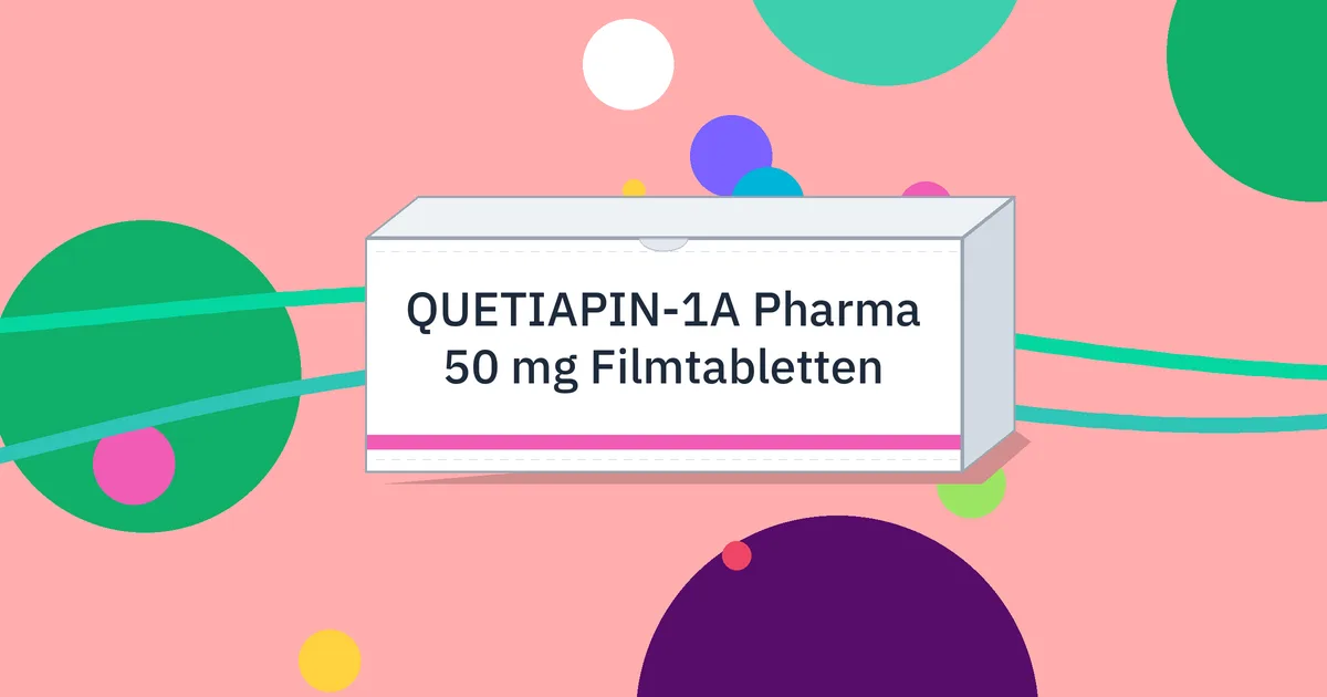 Symbolbild: Packung mit der Aufschrift QUETIAPIN-1A Pharma 50 mg Filmtabletten (PZN 09494564) – Verfügbarkeit und Bezug in Apotheken in Frankfurt am Main