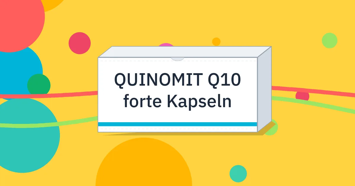 Symbolbild: Packung mit der Aufschrift QUINOMIT Q10 forte Kapseln (PZN 13866528) – Verfügbarkeit und Bezug in Apotheken in Frankfurt am Main