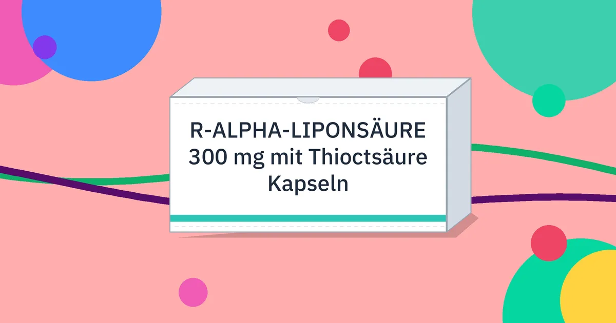 Symbolbild: Packung mit der Aufschrift R-ALPHA-LIPONSÄURE 300 mg mit Thioctsäure Kapseln (PZN 18238446) – Verfügbarkeit und Bezug in Apotheken in Frankfurt am Main