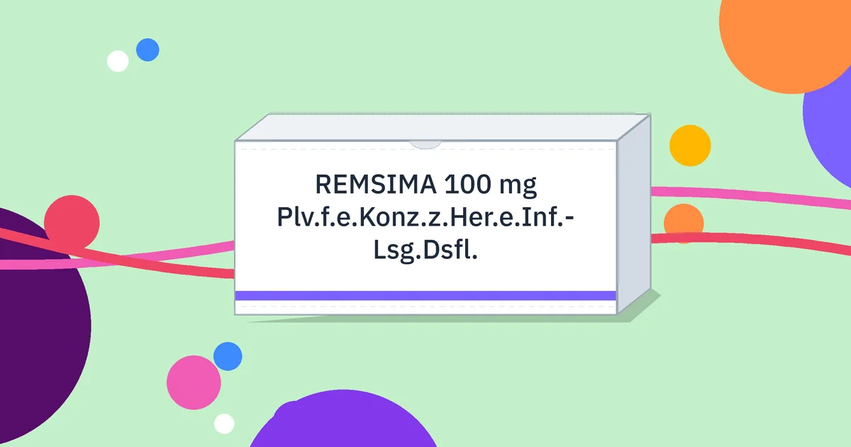 Symbolbild: Packung mit der Aufschrift REMSIMA 100 mg Plv.f.e.Konz.z.Her.e.Inf.-Lsg.Dsfl. (PZN 18256674) – Verfügbarkeit und Bezug in Apotheken in Frankfurt am Main