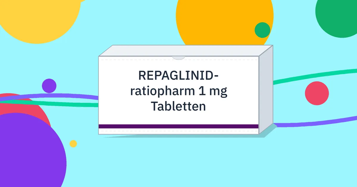 Symbolbild: Packung mit der Aufschrift REPAGLINID-ratiopharm 1 mg Tabletten (PZN 03048332) – Verfügbarkeit und Bezug in Apotheken in Frankfurt am Main
