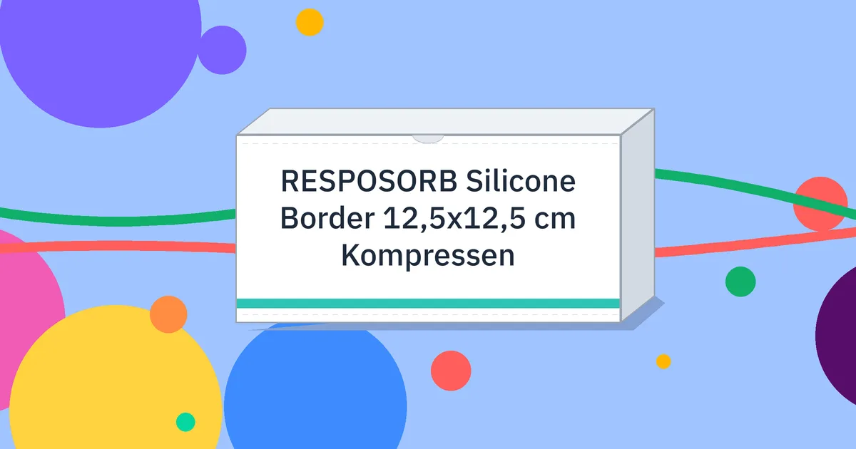 Symbolbild: Packung mit der Aufschrift RESPOSORB Silicone Border 12,5x12,5 cm Kompressen (PZN 19825536) – Verfügbarkeit und Bezug in Apotheken in Frankfurt am Main