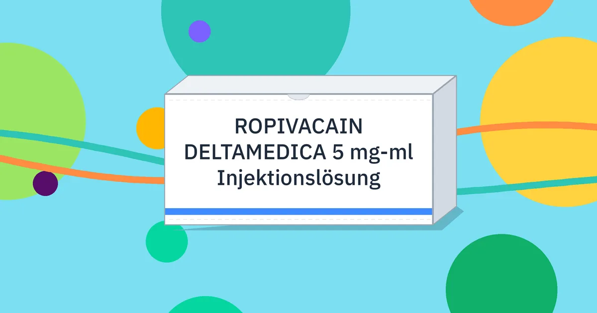 Symbolbild: Packung mit der Aufschrift ROPIVACAIN DELTAMEDICA 5 mg-ml Injektionslösung (PZN 13872902) – Verfügbarkeit und Bezug in Apotheken in Frankfurt am Main