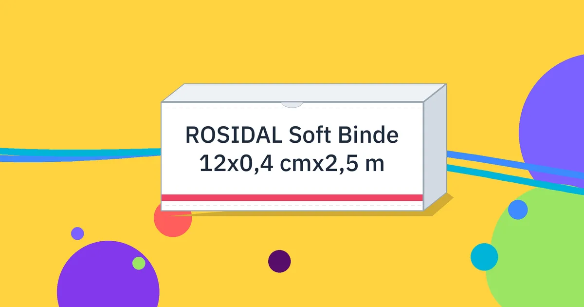 Symbolbild: Packung mit der Aufschrift ROSIDAL Soft Binde 12x0,4 cmx2,5 m (PZN 00886831) – Verfügbarkeit und Bezug in Apotheken in Frankfurt am Main