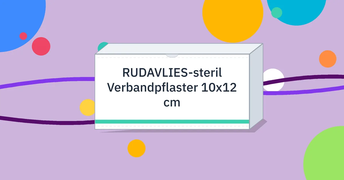 Symbolbild: Packung mit der Aufschrift RUDAVLIES-steril Verbandpflaster 10x12 cm (PZN 13706960) – Verfügbarkeit und Bezug in Apotheken in Frankfurt am Main