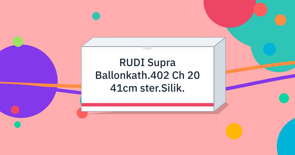 Symbolbild: Packung mit der Aufschrift RUDI Supra Ballonkath.402 Ch 20 41cm ster.Silik. (PZN 17864006) – Verfügbarkeit und Bezug in Apotheken in Frankfurt am Main