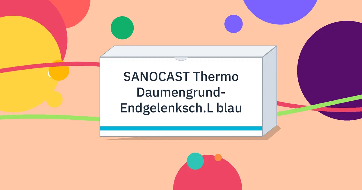 Symbolbild: Packung mit der Aufschrift SANOCAST Thermo Daumengrund-Endgelenksch.L blau (PZN 15259979) – Verfügbarkeit und Bezug in Apotheken in Frankfurt am Main