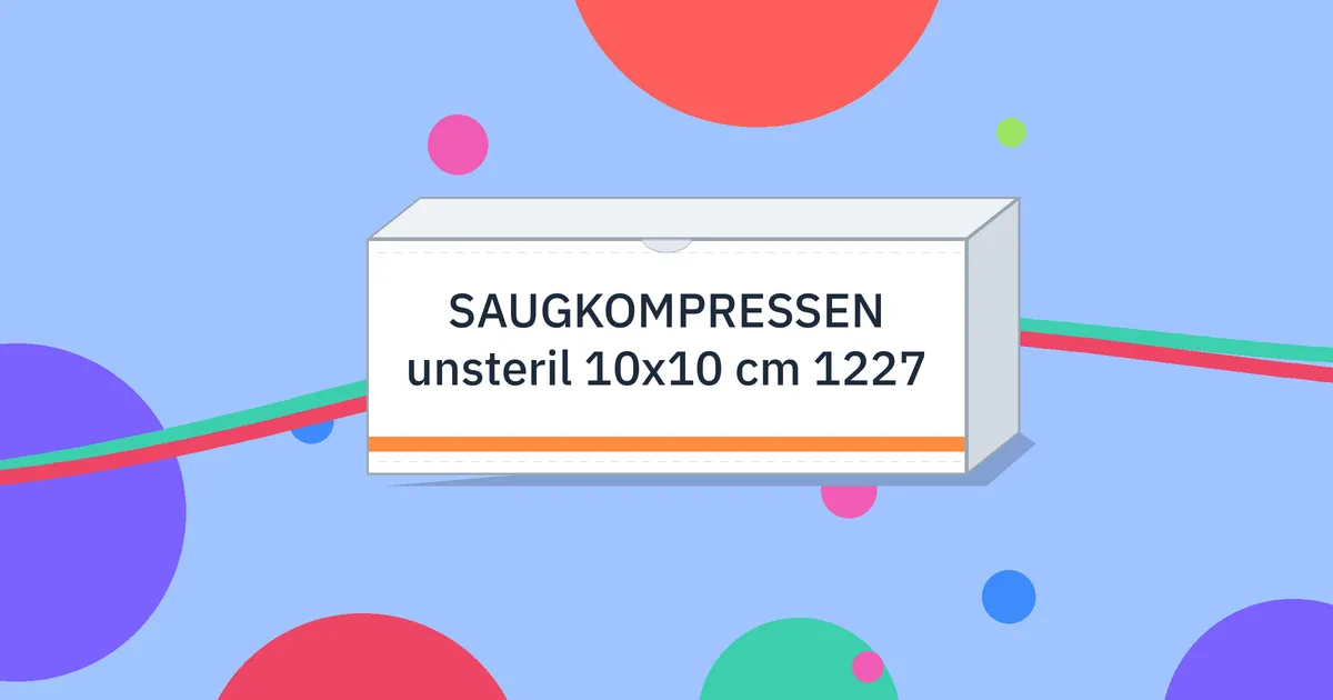 Symbolbild: Packung mit der Aufschrift SAUGKOMPRESSEN unsteril 10x10 cm 1227 (PZN 20611295) – Verfügbarkeit und Bezug in Apotheken in Frankfurt am Main
