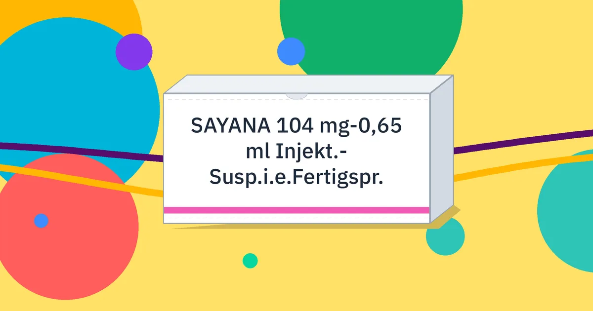 Symbolbild: Packung mit der Aufschrift SAYANA 104 mg-0,65 ml Injekt.-Susp.i.e.Fertigspr. (PZN 09313717) – Verfügbarkeit und Bezug in Apotheken in Frankfurt am Main