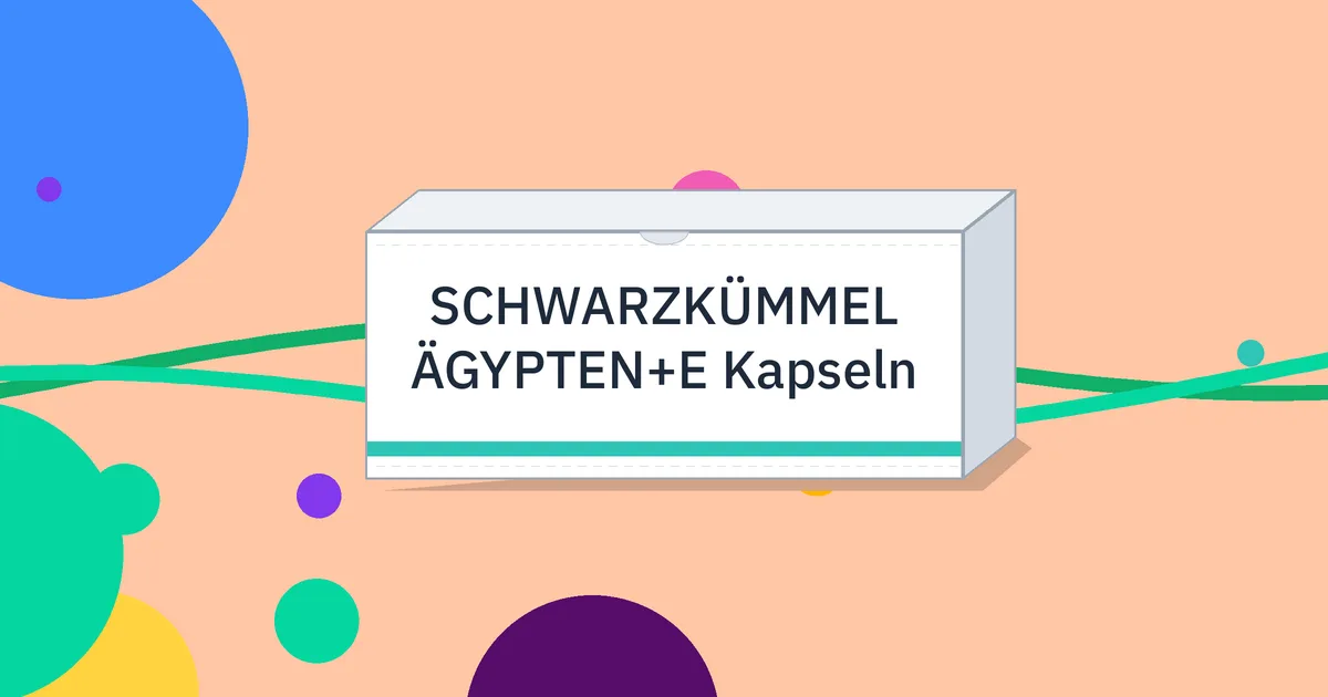 Symbolbild: Packung mit der Aufschrift SCHWARZKÜMMEL ÄGYPTEN+E Kapseln (PZN 04191793) – Verfügbarkeit und Bezug in Apotheken in Frankfurt am Main