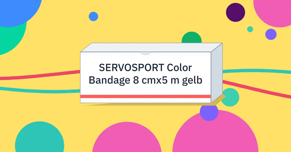 Symbolbild: Packung mit der Aufschrift SERVOSPORT Color Bandage 8 cmx5 m gelb (PZN 03396487) – Verfügbarkeit und Bezug in Apotheken in Frankfurt am Main