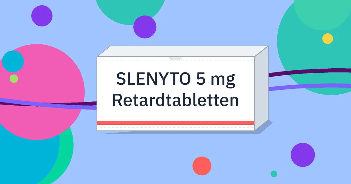 Symbolbild: Packung mit der Aufschrift SLENYTO 5 mg Retardtabletten (PZN 19370544) – Verfügbarkeit und Bezug in Apotheken in Frankfurt am Main