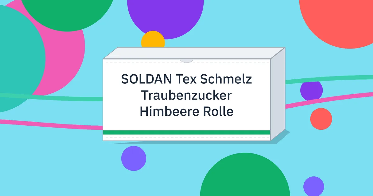 Symbolbild: Packung mit der Aufschrift SOLDAN Tex Schmelz Traubenzucker Himbeere Rolle (PZN 01959791) – Verfügbarkeit und Bezug in Apotheken in Frankfurt am Main