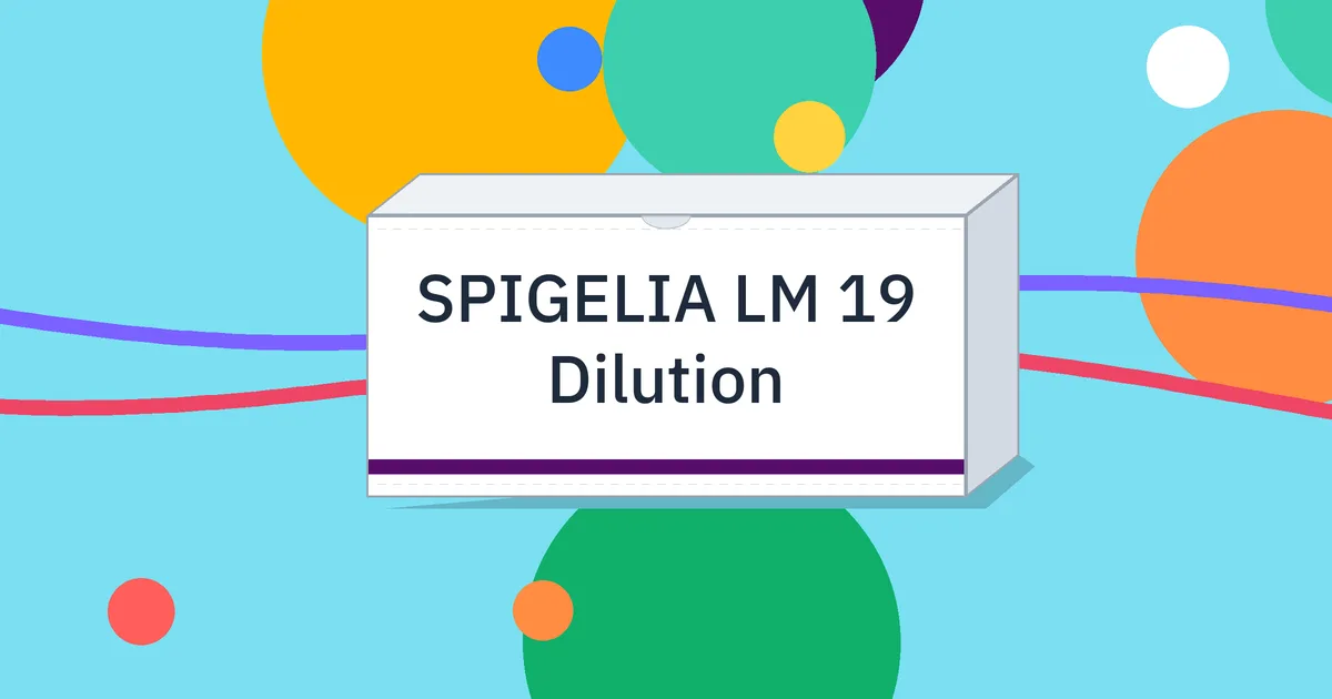 Symbolbild: Packung mit der Aufschrift SPIGELIA LM 19 Dilution (PZN 13195235) – Verfügbarkeit und Bezug in Apotheken in Frankfurt am Main