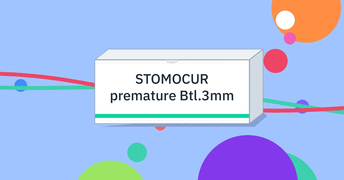 Symbolbild: Packung mit der Aufschrift STOMOCUR premature Btl.3mm (PZN 18192750) – Verfügbarkeit und Bezug in Apotheken in Frankfurt am Main