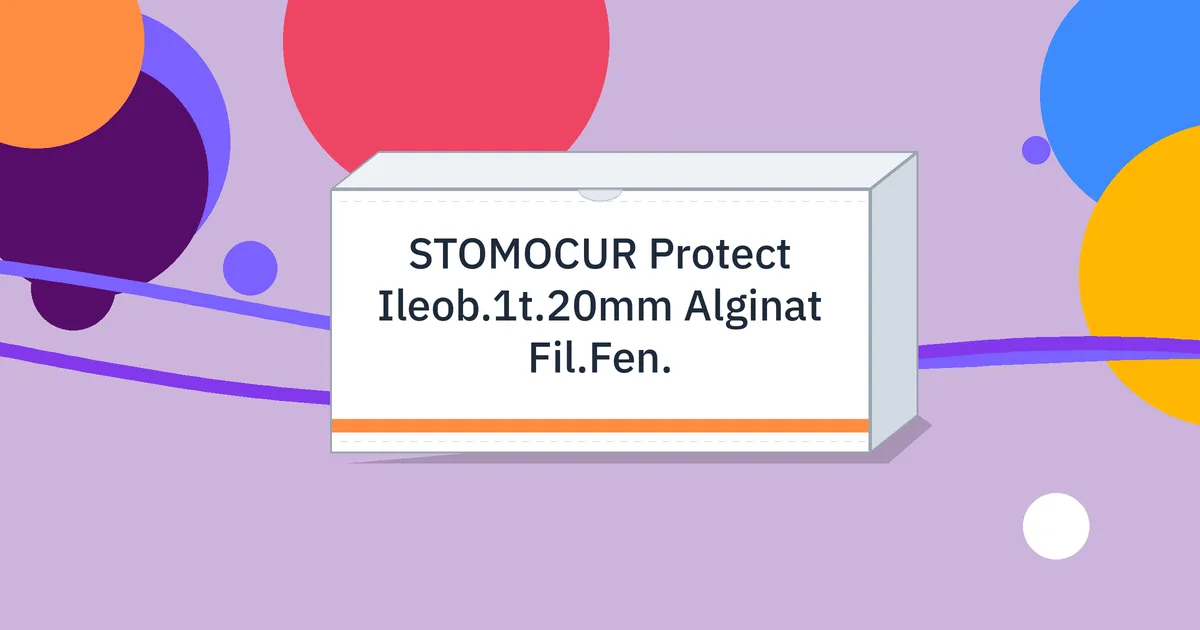 Symbolbild: Packung mit der Aufschrift STOMOCUR Protect Ileob.1t.20mm Alginat Fil.Fen. (PZN 14363491) – Verfügbarkeit und Bezug in Apotheken in Frankfurt am Main