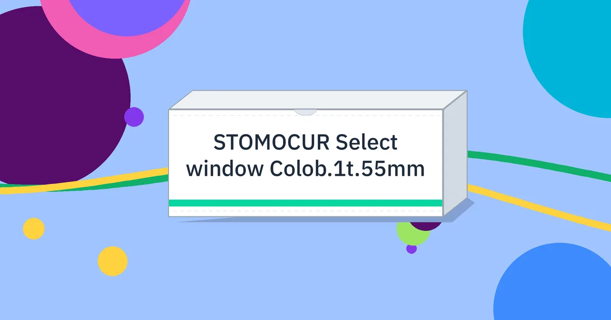 Symbolbild: Packung mit der Aufschrift STOMOCUR Select window Colob.1t.55mm (PZN 03811911) – Verfügbarkeit und Bezug in Apotheken in Frankfurt am Main
