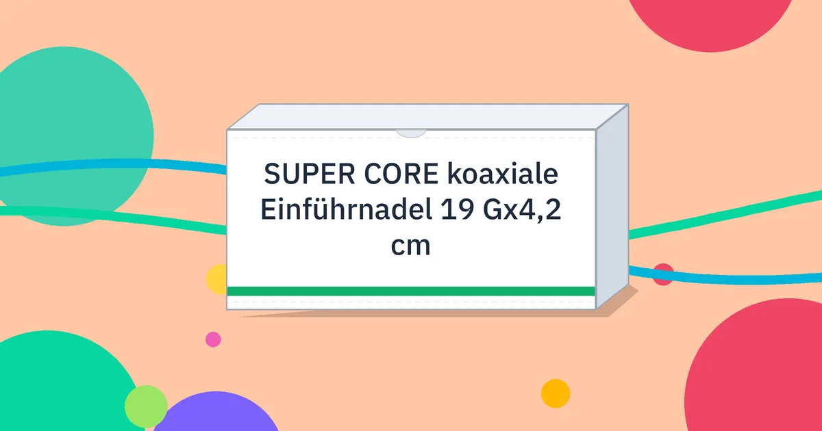 Symbolbild: Packung mit der Aufschrift SUPER CORE koaxiale Einführnadel 19 Gx4,2 cm (PZN 06770839) – Verfügbarkeit und Bezug in Apotheken in Frankfurt am Main