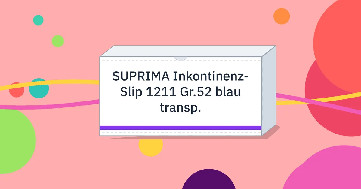 Symbolbild: Packung mit der Aufschrift SUPRIMA Inkontinenz-Slip 1211 Gr.52 blau transp. (PZN 01365985) – Verfügbarkeit und Bezug in Apotheken in Frankfurt am Main