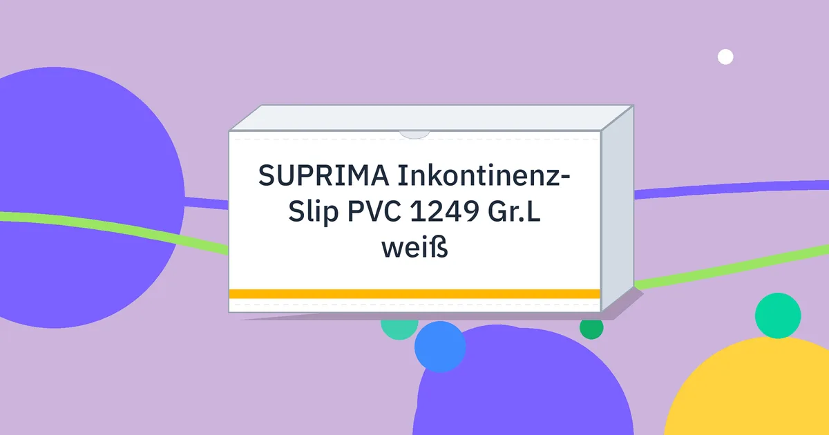 Symbolbild: Packung mit der Aufschrift SUPRIMA Inkontinenz-Slip PVC 1249 Gr.L weiß (PZN 02058937) – Verfügbarkeit und Bezug in Apotheken in Frankfurt am Main