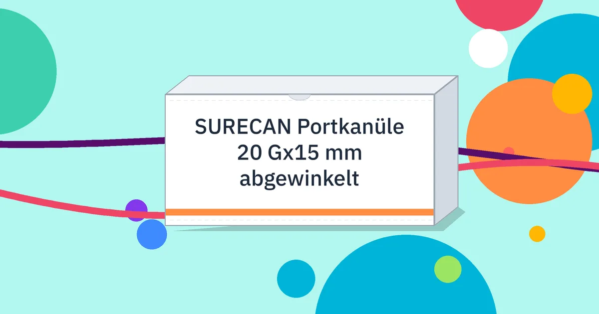 Symbolbild: Packung mit der Aufschrift SURECAN Portkanüle 20 Gx15 mm abgewinkelt (PZN 01363360) – Verfügbarkeit und Bezug in Apotheken in Frankfurt am Main