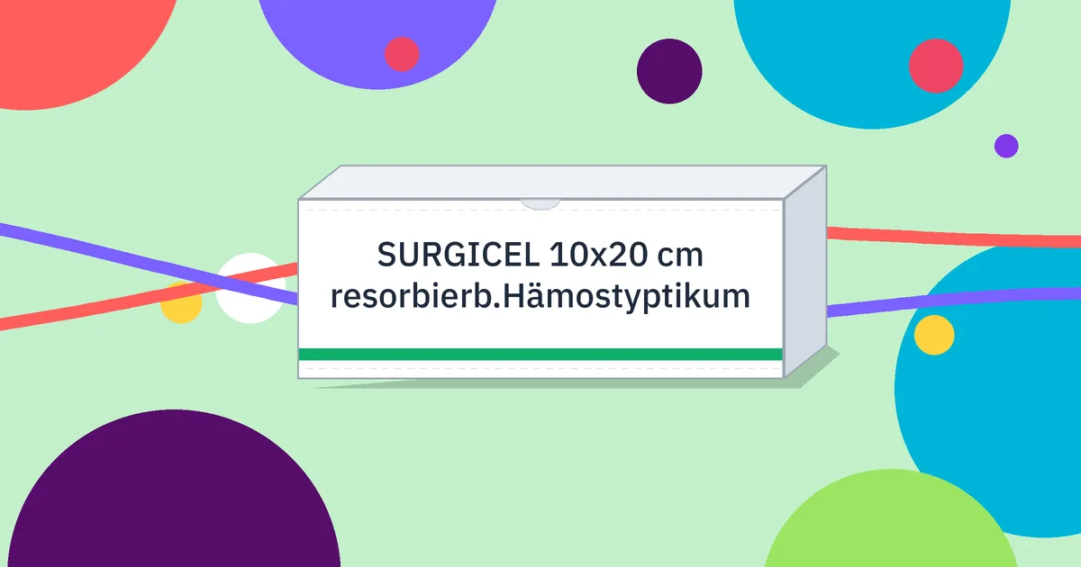 Symbolbild: Packung mit der Aufschrift SURGICEL 10x20 cm resorbierb.Hämostyptikum (PZN 19884964) – Verfügbarkeit und Bezug in Apotheken in Frankfurt am Main